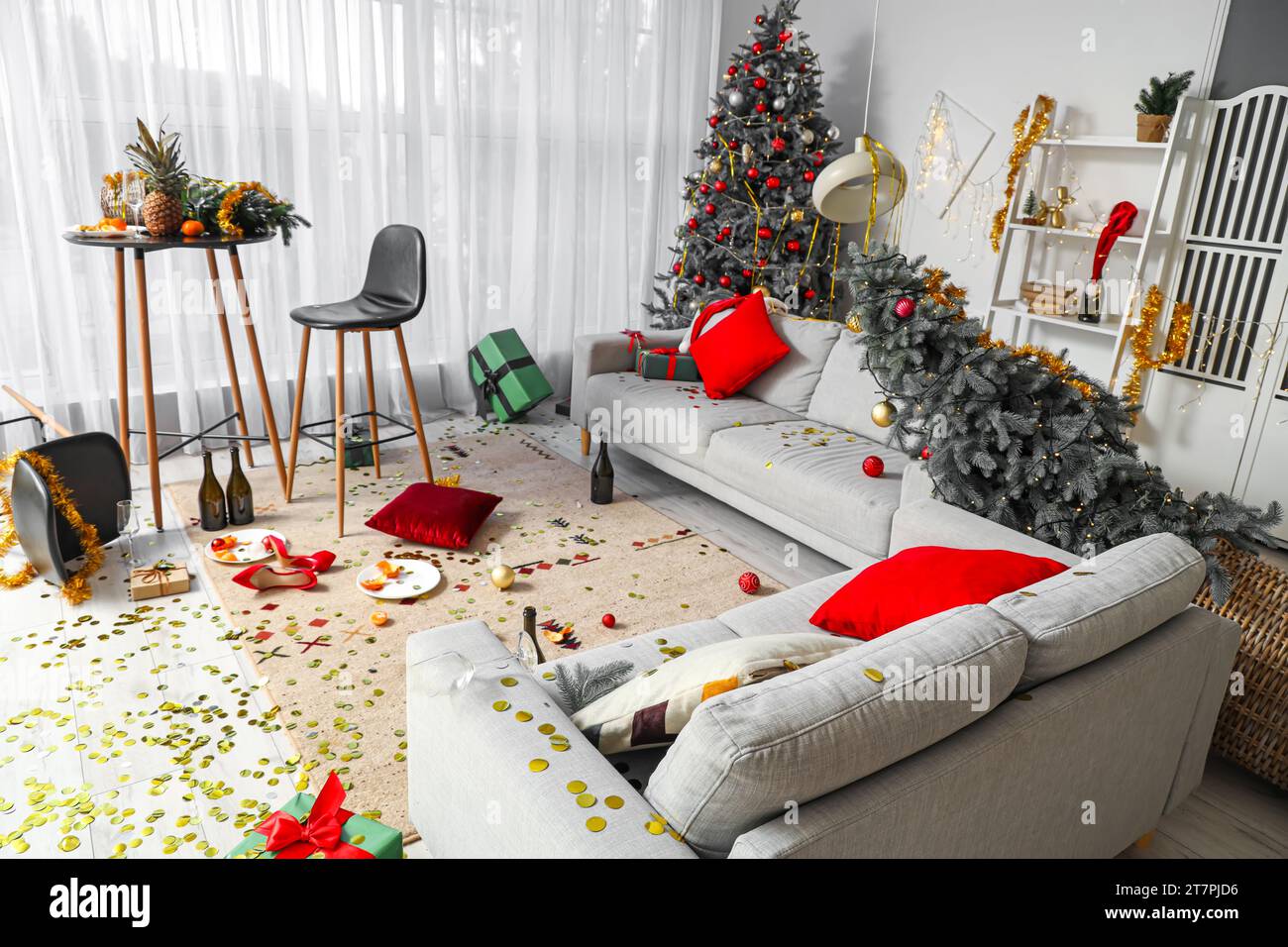Interior of messy living room after New Year party Stock Photo - Alamy