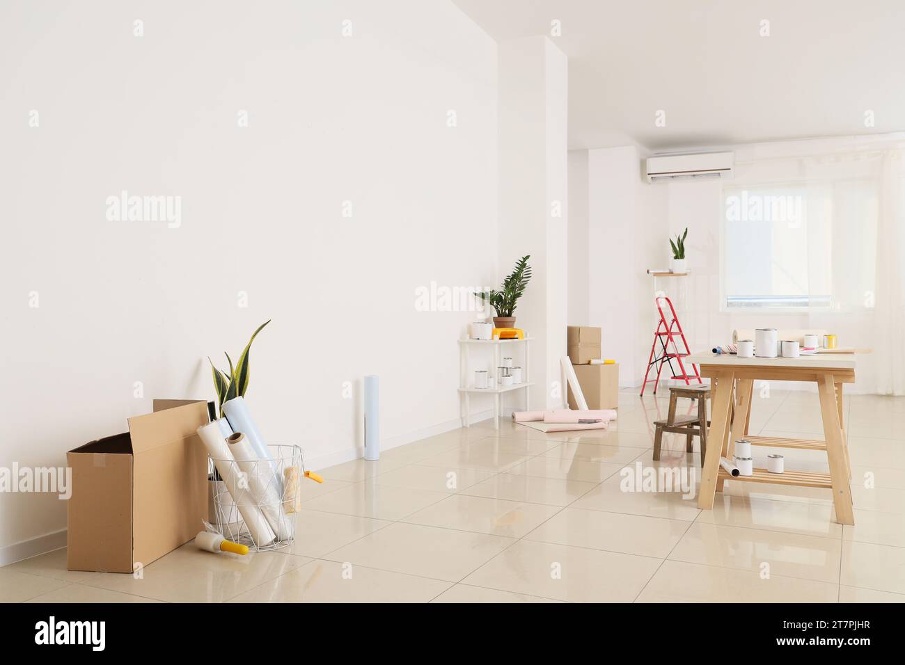 Interior of light room with repair materials Stock Photo - Alamy