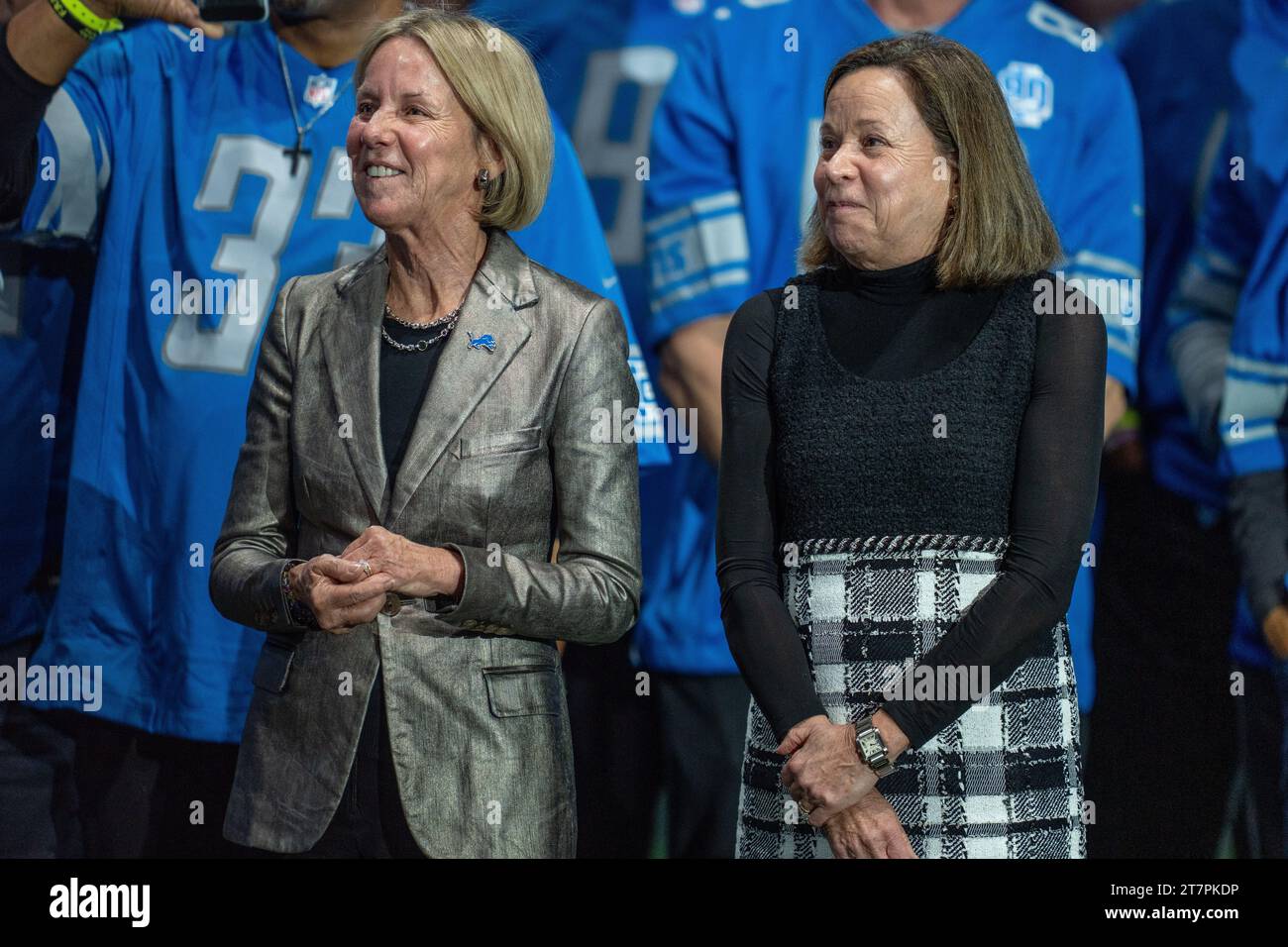 Detroit Lions owners Sheila Ford Hamp and Elizabeth Ford Kontulis stand ...