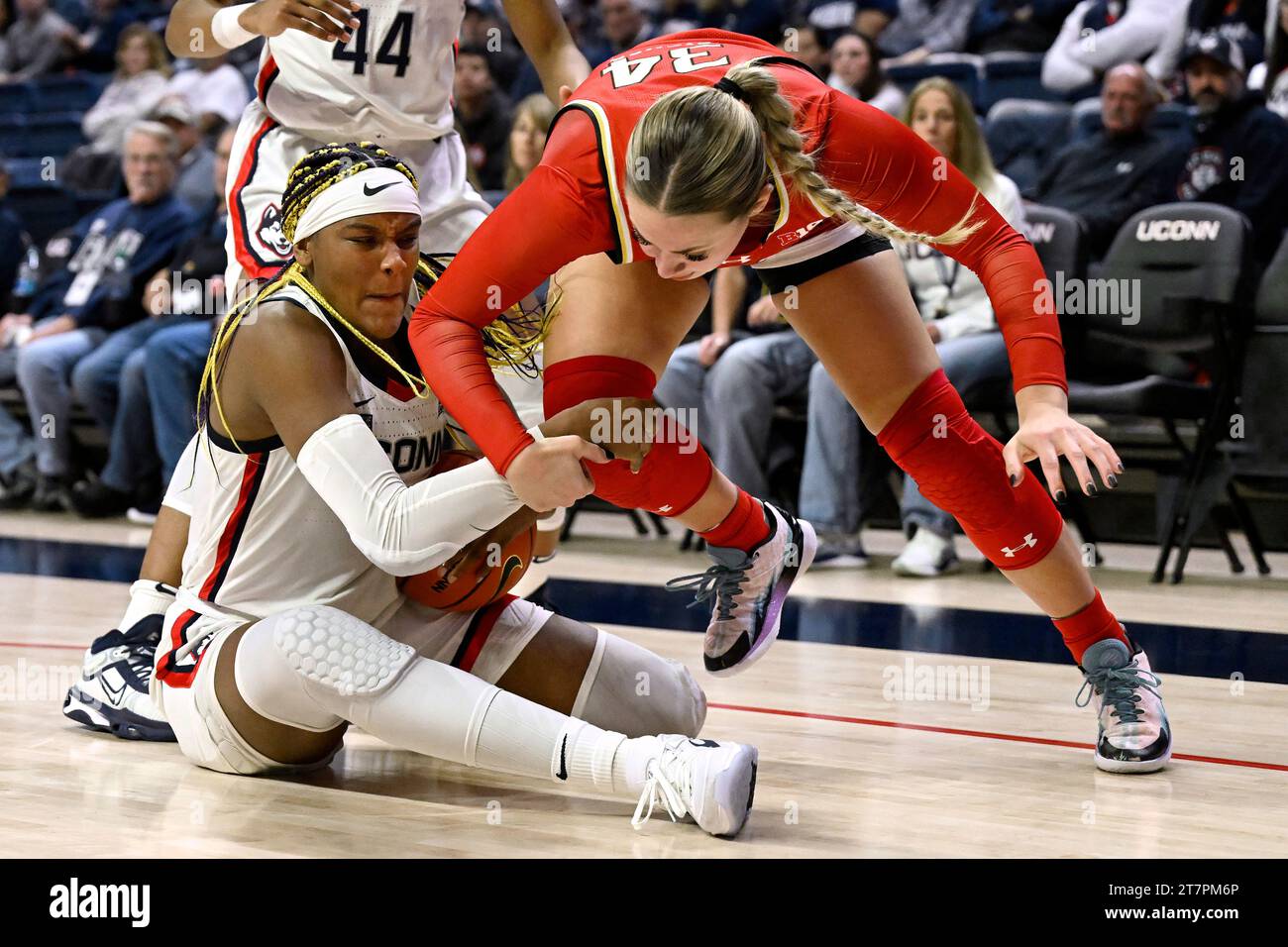 UConn forward Aaliyah Edwards grabs the ball from Maryland guard Emily ...