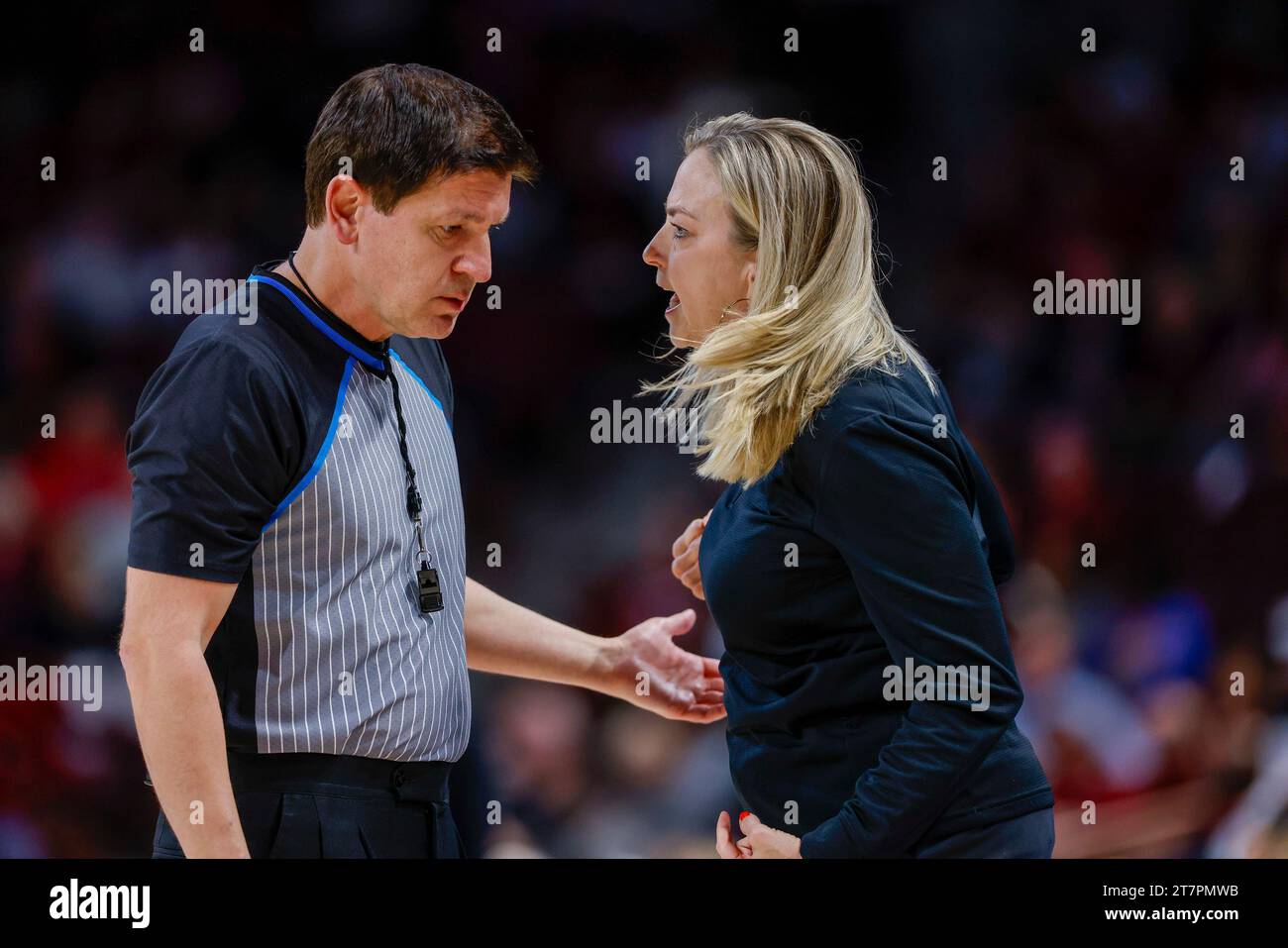 Clemson head coach Amanda Butler, right, argues with official Roy ...