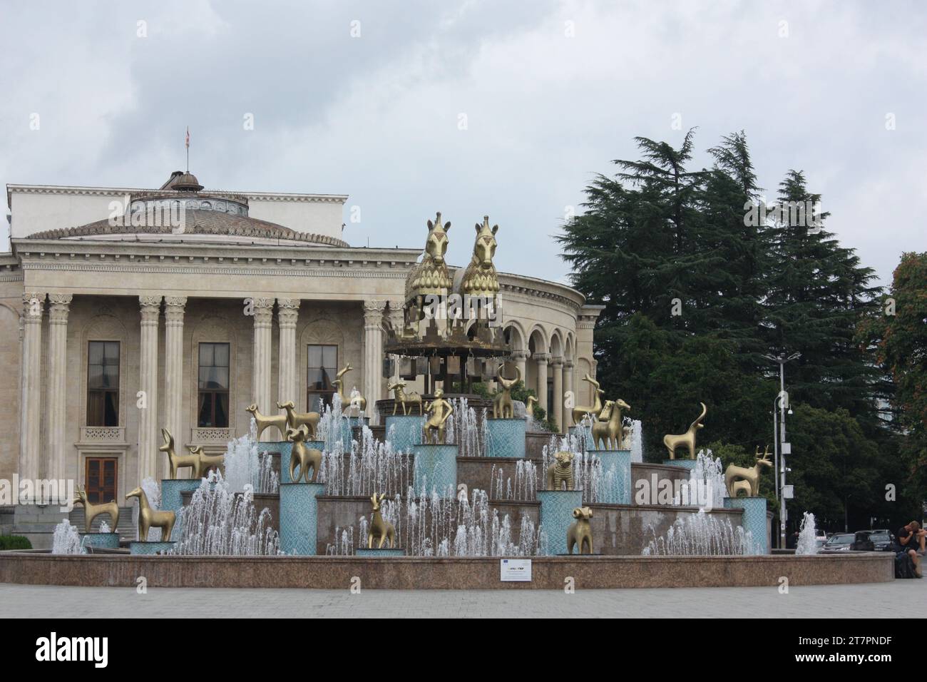 The Colchis Fountain, an elaborate fountain with golden statues of ...