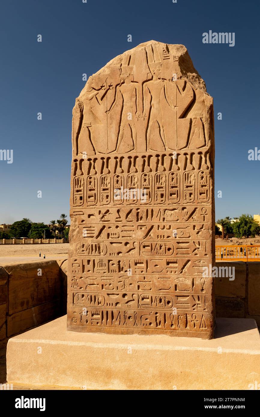 Hieroglyphic reliefs on the walls and columns of the ancient ruins of ...