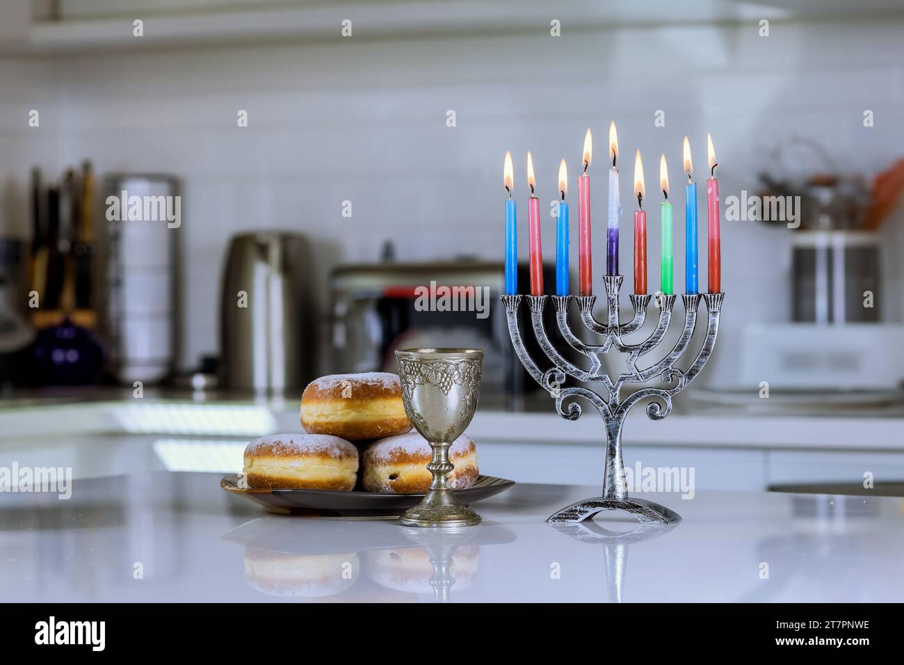 Hanukkah symbols on Hanukkiah Menorah are symbols of Jewish holiday ...