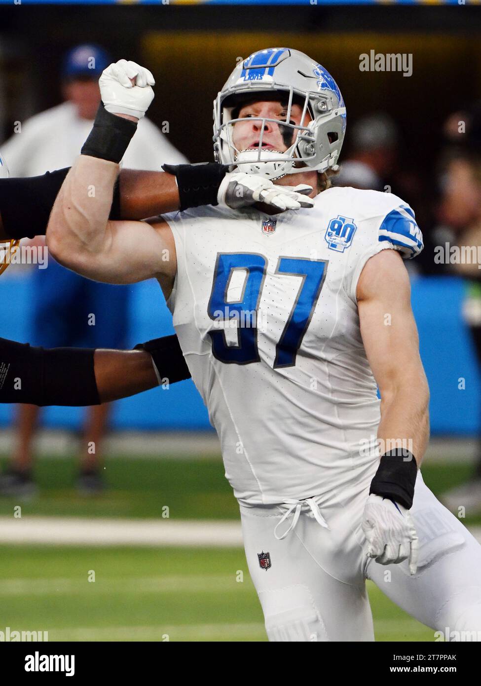 Detroit Lions defensive end Aidan Hutchinson (97) rushing during an NFL ...