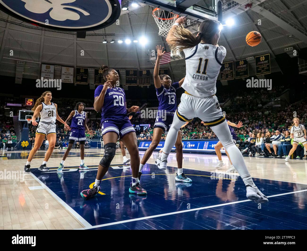 SOUTH BEND, IN - NOVEMBER 15: Notre Dame Fighting Irish guard Sonia Citron (11) jumps to keep ...
