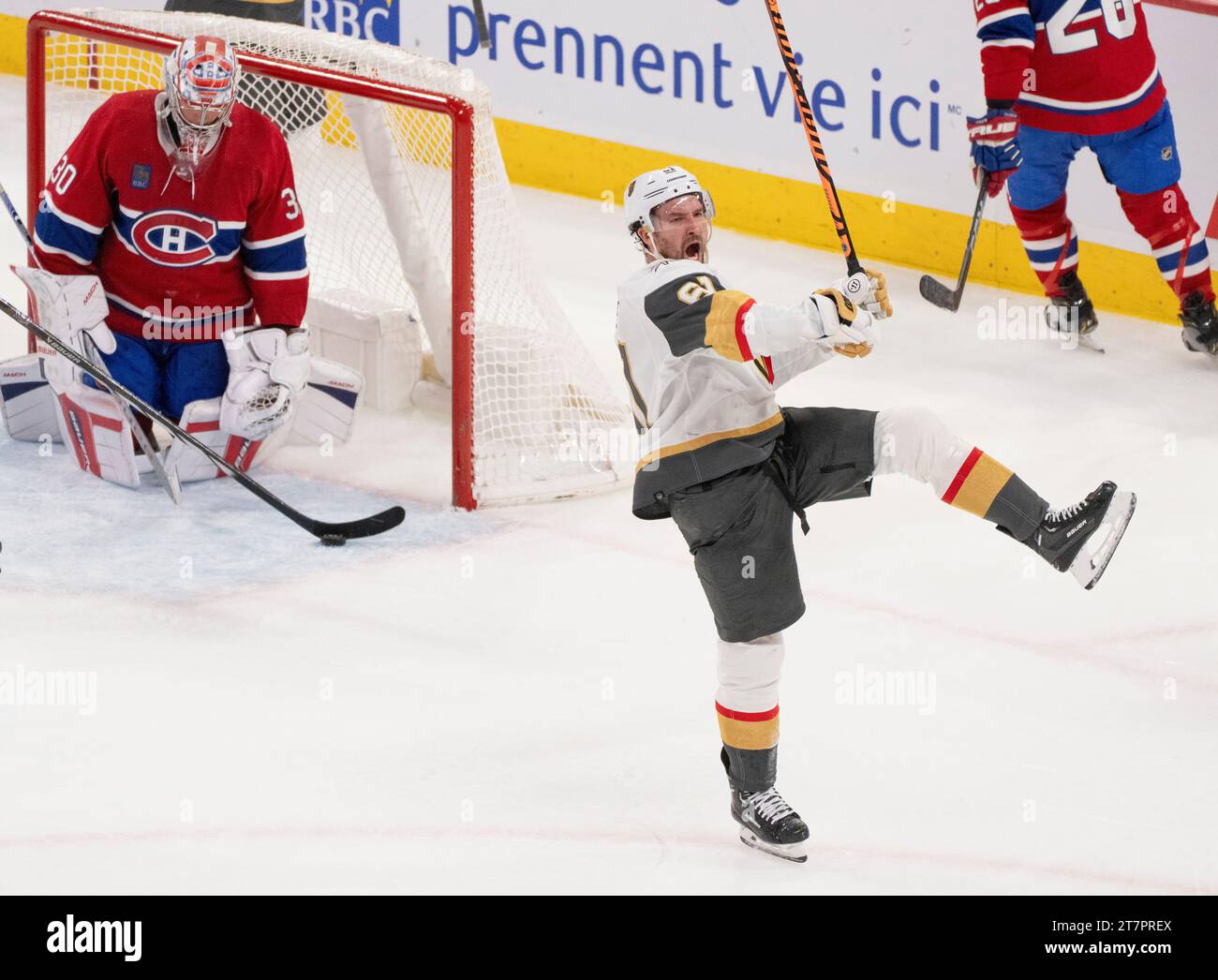 Vegas Golden Knights' Mark Stone (61) celebrates his goal on Montreal ...