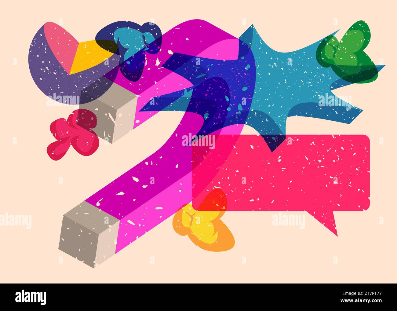 Risograph magnet with speech bubble and geometric shapes. Horseshoe ...