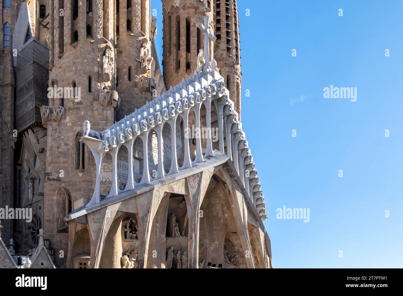 View of the facade of La Pasion de la Sagrada Familia, the work of the ...