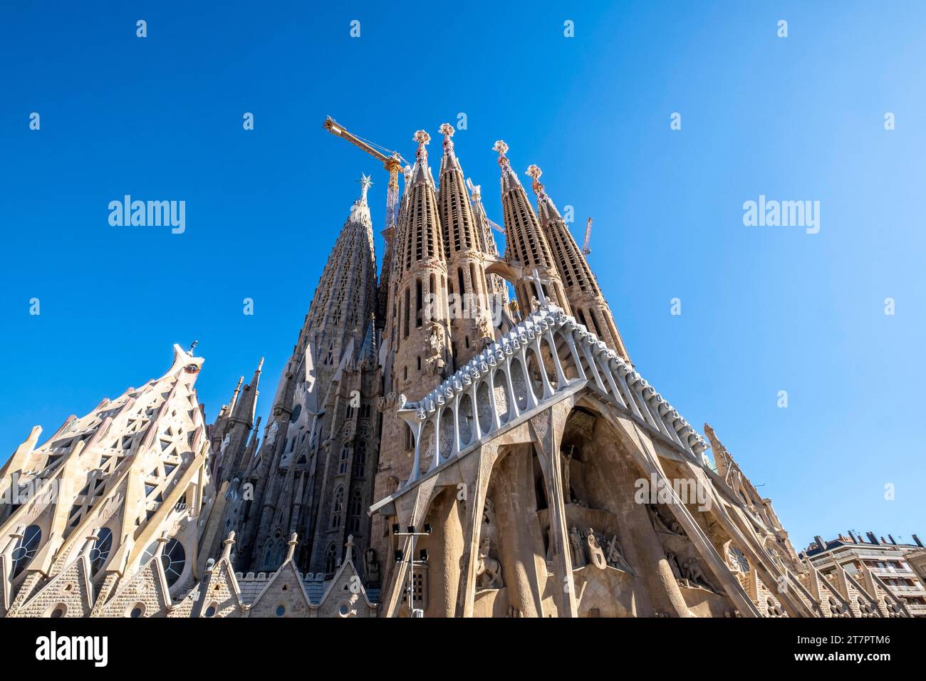 View of the facade of La Pasion de la Sagrada Familia, the work of the ...