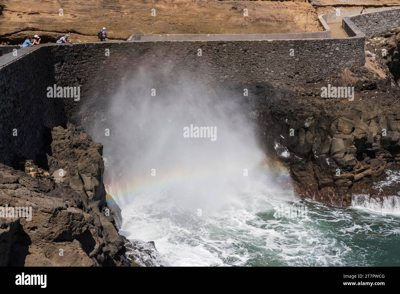 Whale's Cave, spray with rainbow, at Miradouro Furna do Porto da Cruz ...