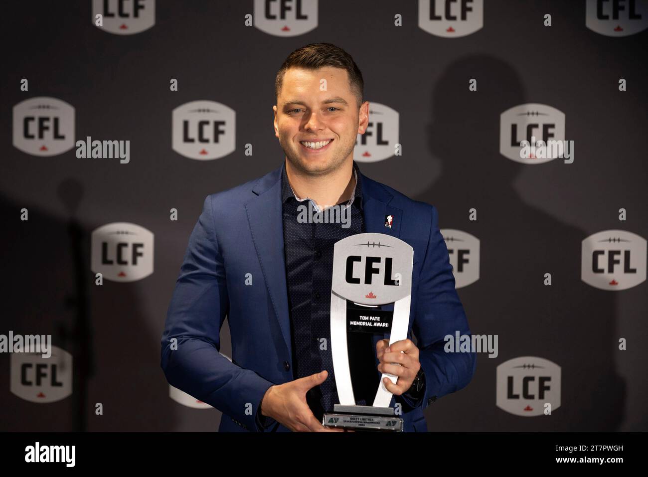 Saskatchewan Roughriders' Brett Lauther is awarded the Tom Pate ...