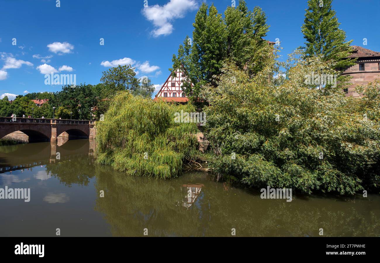 Medieval wine barn and water tower, 15th century, in front the Pegniz ...