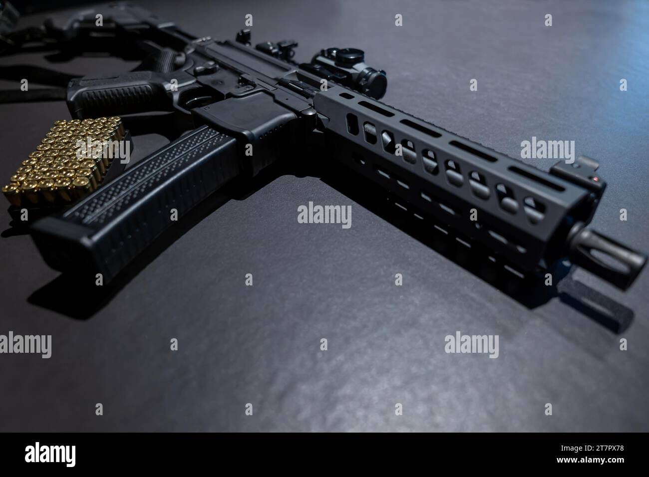 Modern Elegant Assault Rifle and Bullet on Grey Background in ...