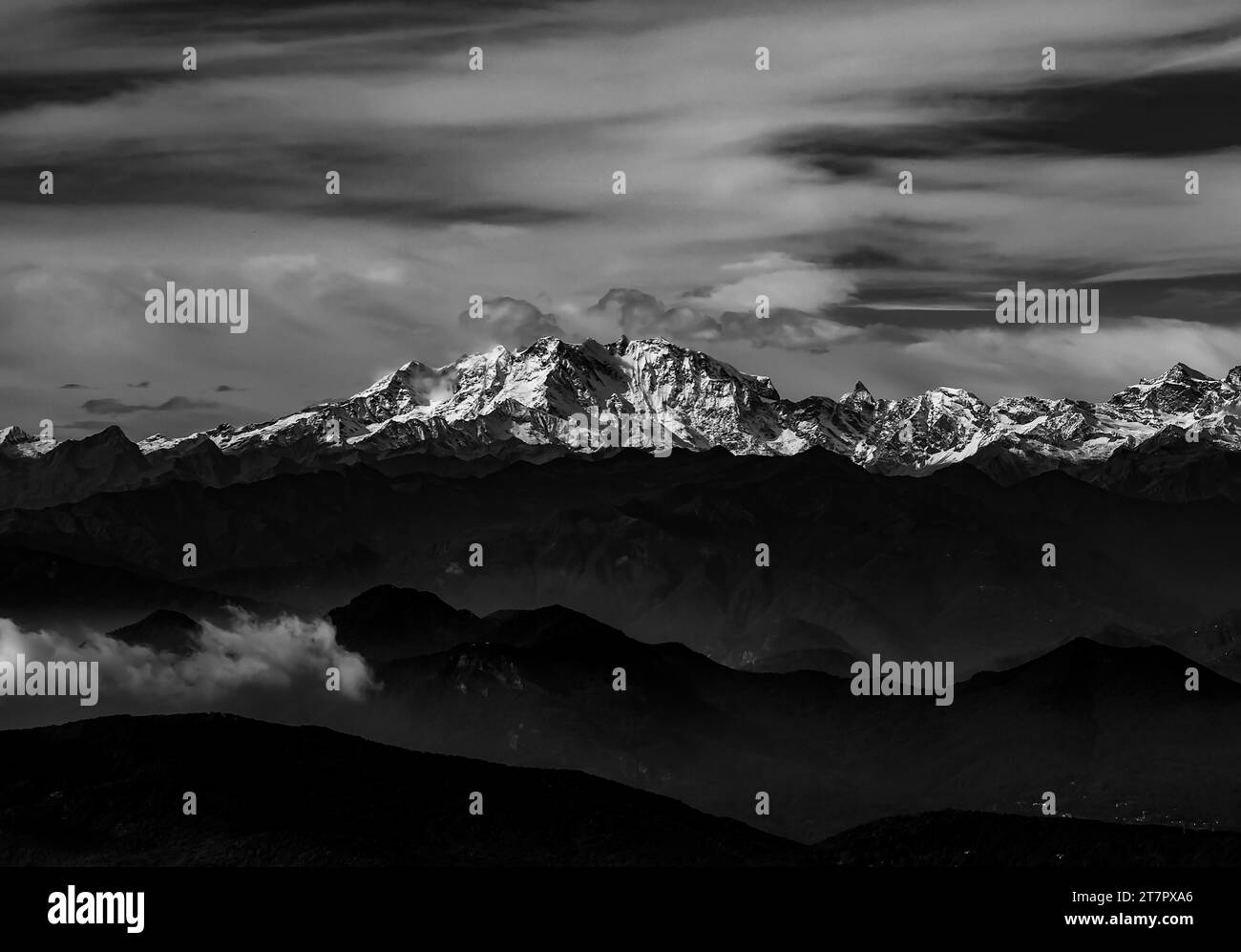 Aerial view beautiful alpine mountains Black and White Stock Photos ...