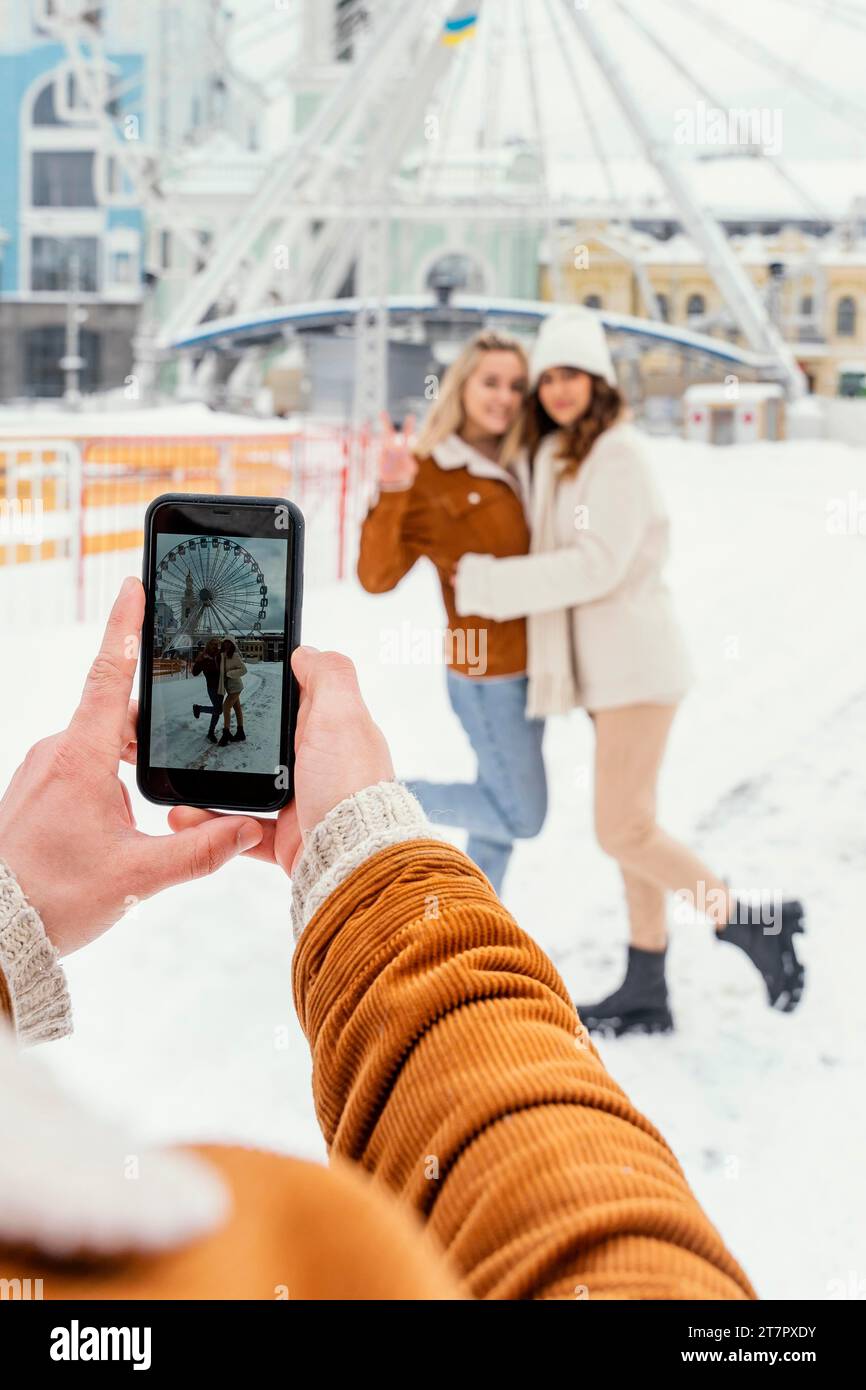 Young friends outdoor taking s Stock Photo - Alamy