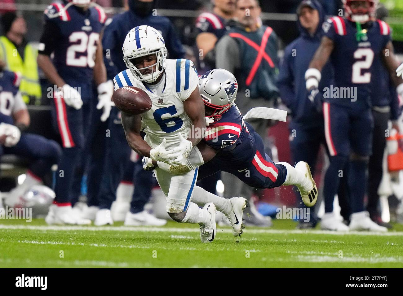 Indianapolis Colts wide receiver Isaiah McKenzie (6) can't quite hold ...