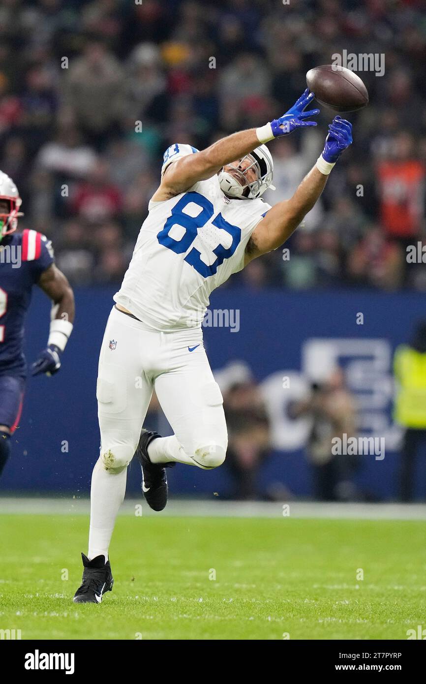 Indianapolis Colts tight end Kylen Granson (83) can't quite hold on to ...