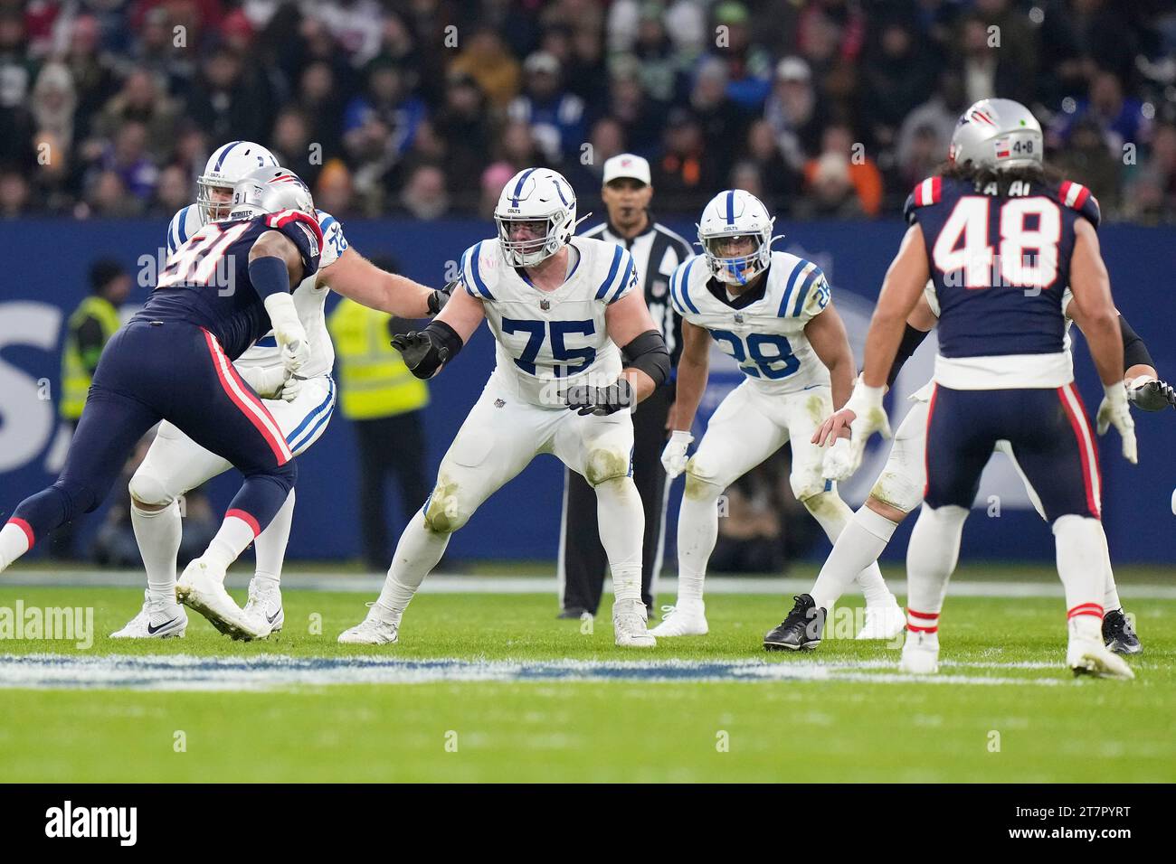 Indianapolis Colts guard Will Fries (75) blocks for quarterback Gardner ...