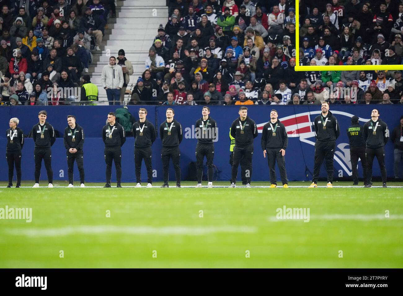 The German National Flag Football team is introduced while the ...