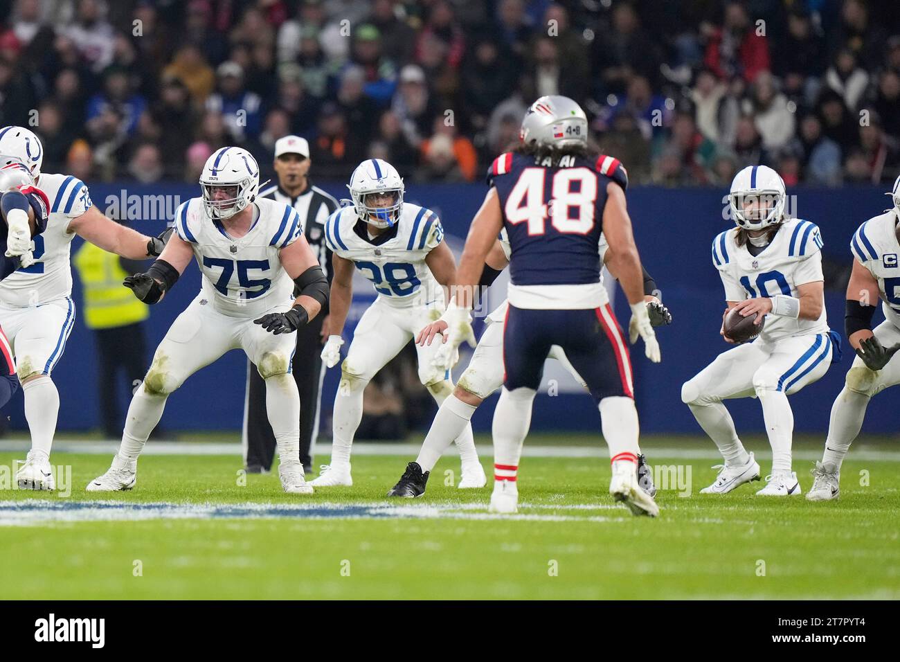 Indianapolis Colts guard Will Fries (75) blocks for quarterback Gardner ...