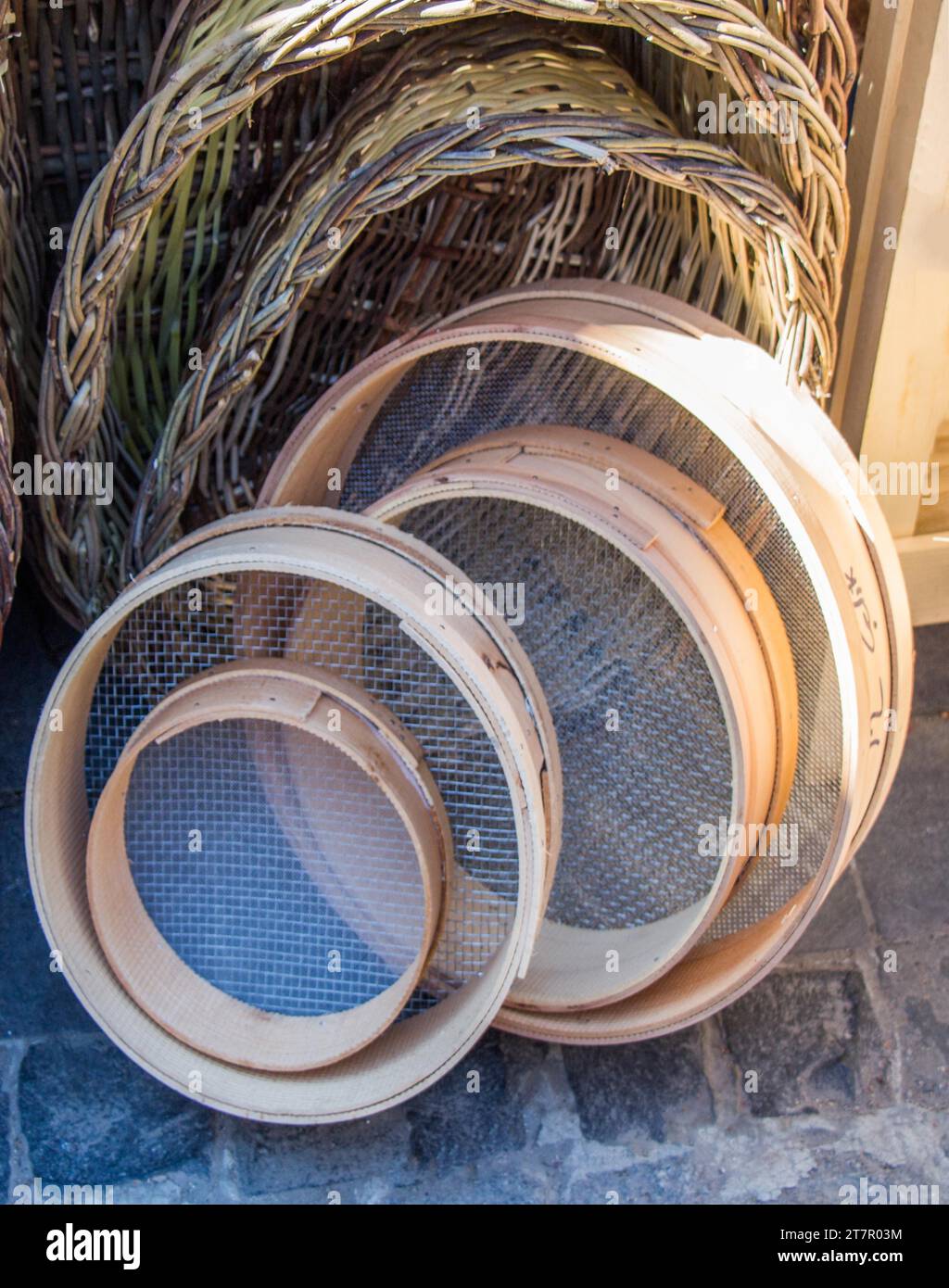 Traditional type sieve made of wood Stock Photo - Alamy