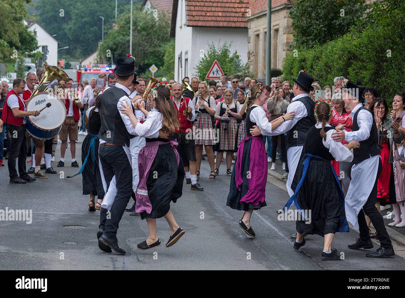 Music and dancing on the village street at the traditional ...