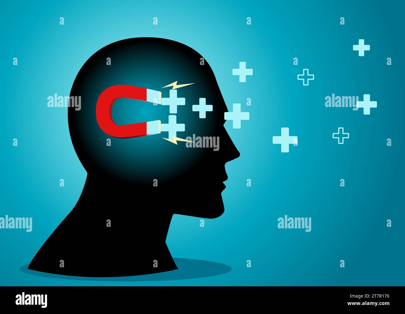 Vector illustration of human head with magnet inside attracting ...