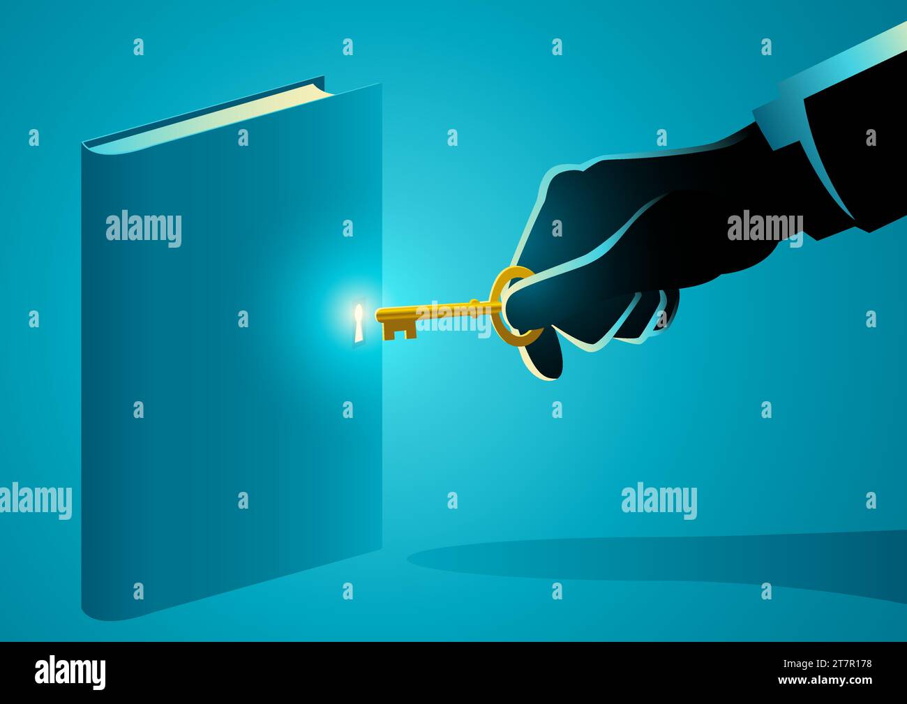 Vector illustration of a hand with golden key opening a book Stock ...