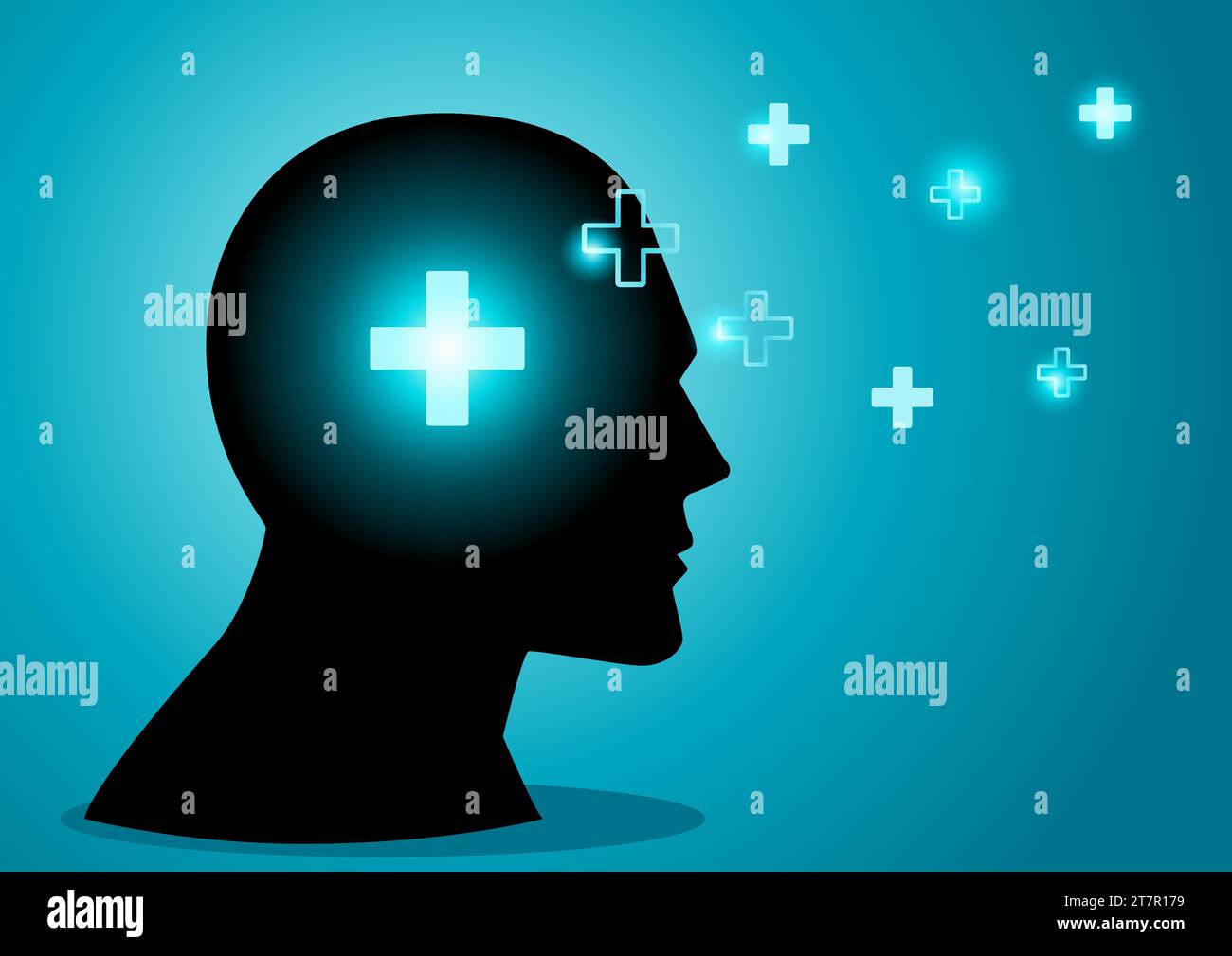 Vector illustration of human head attracting or spreading positive ...