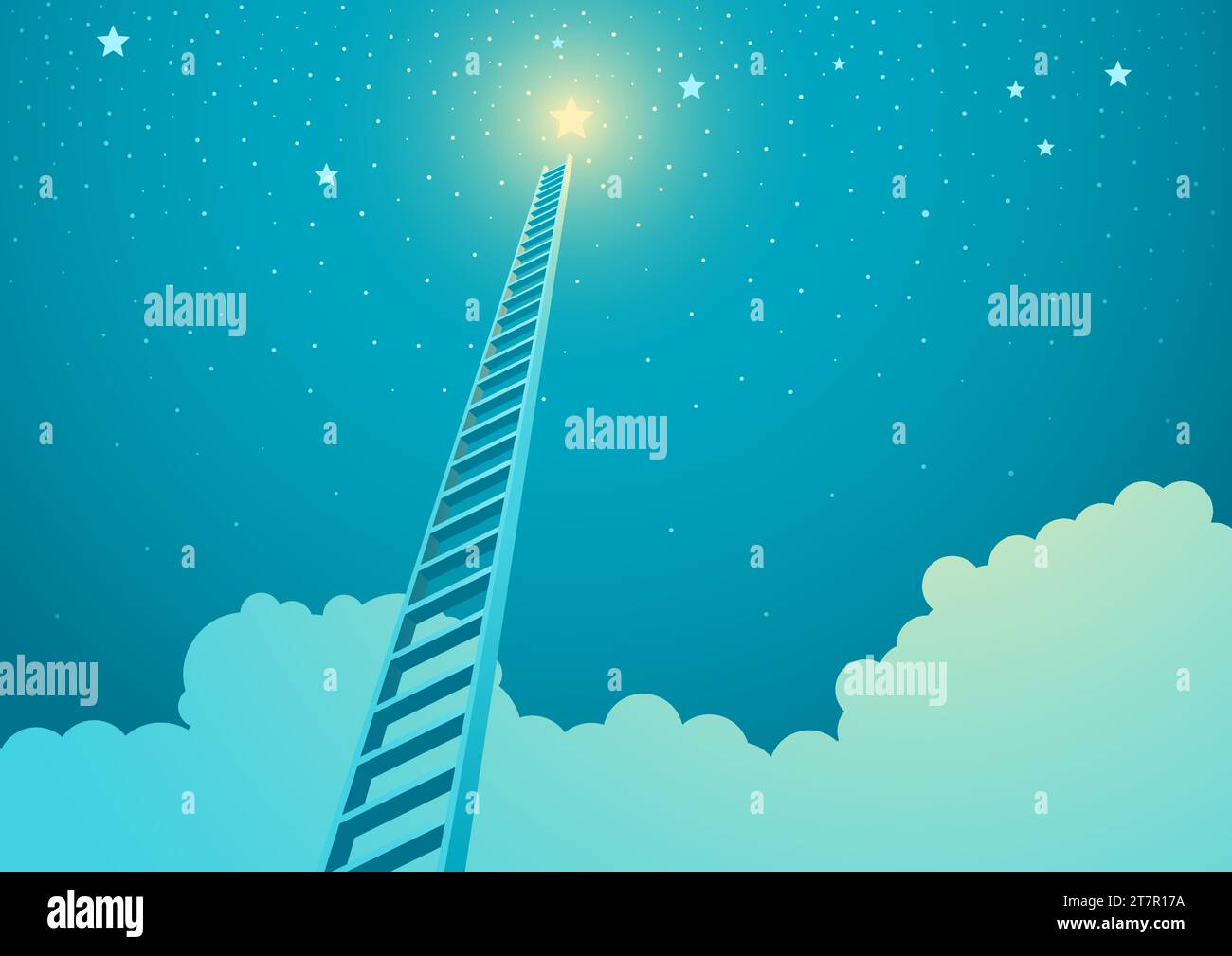 Vector illustration of a ladder leading to bright star, ladder to ...