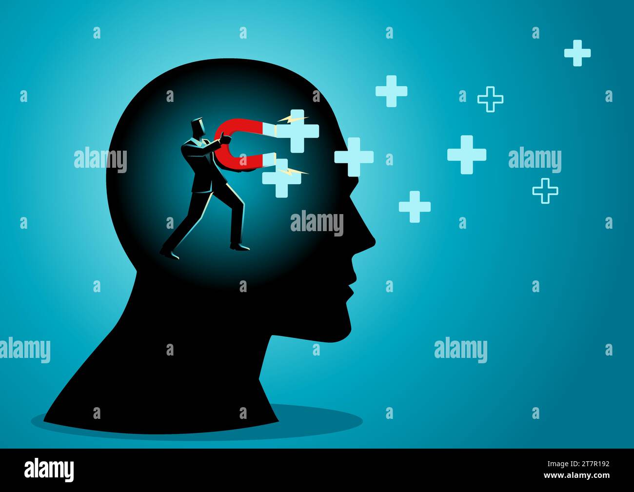 Business concept vector illustration of a businessman with giant magnet ...