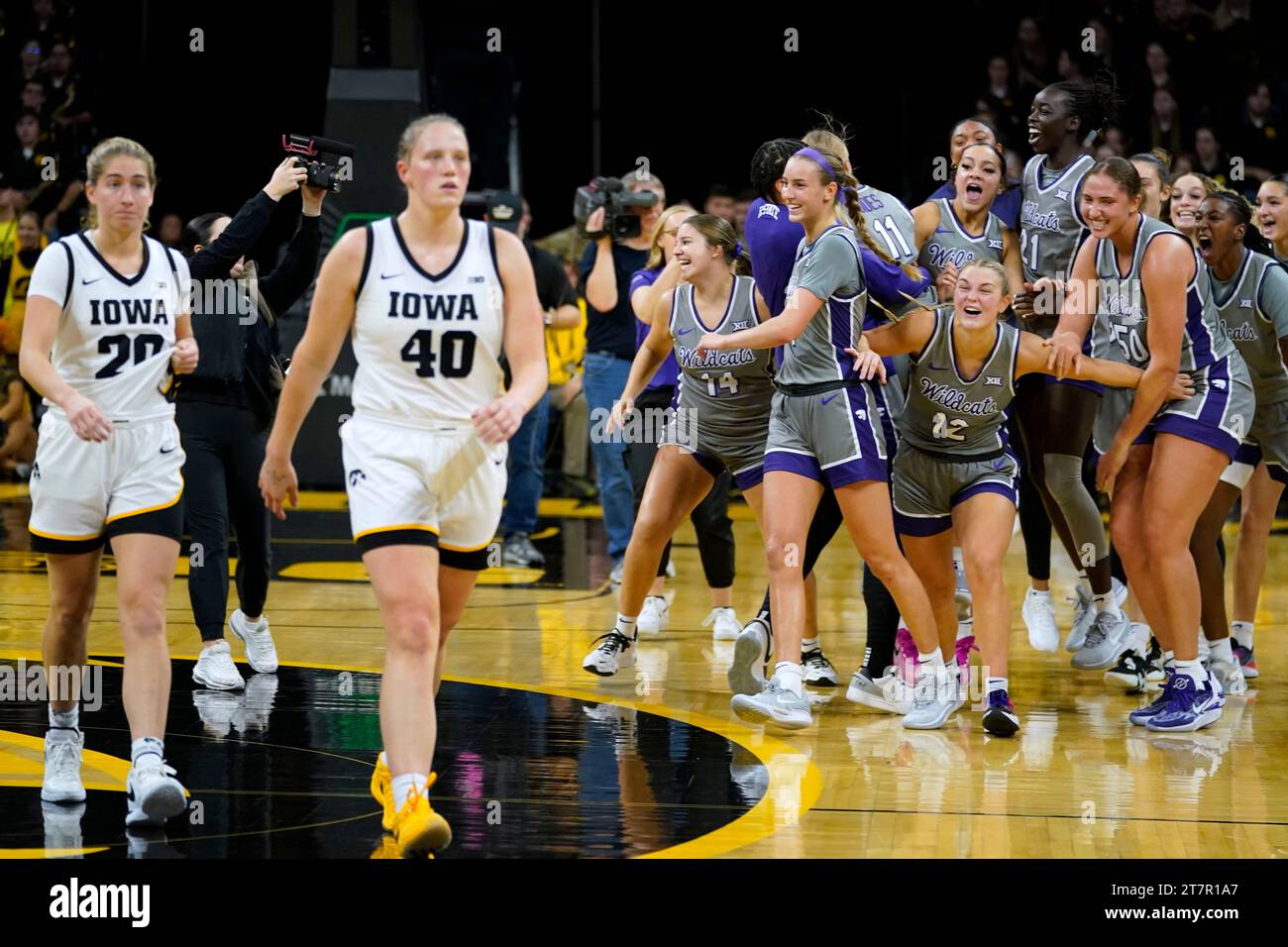 Kansas State guard Gabby Gregory (12) celebrates with teammates at the ...