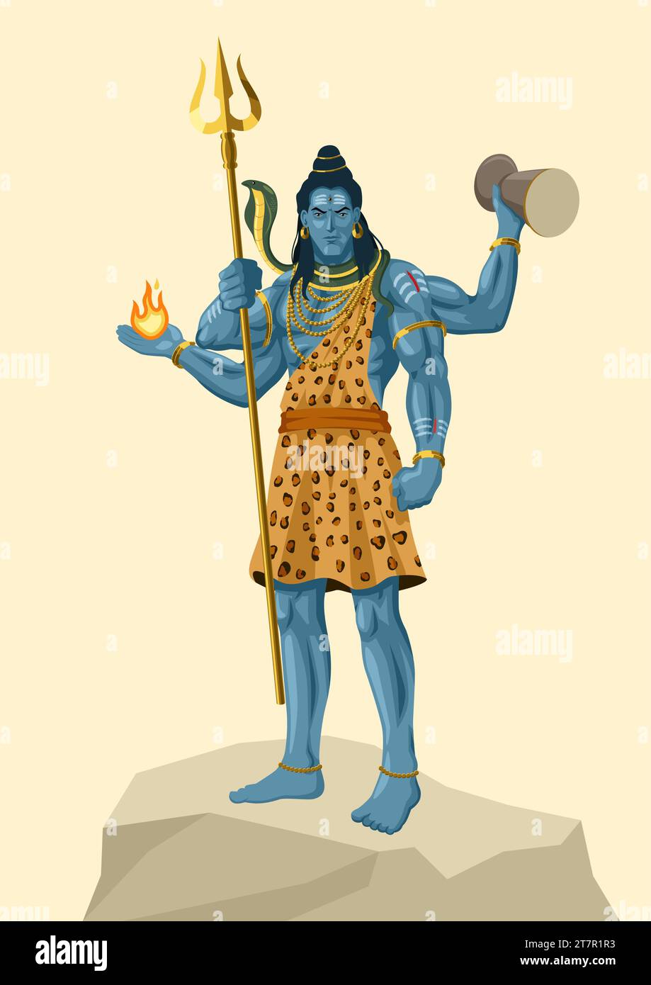 Vector illustration of Lord Shiva standing on top of a rock, Indian God ...