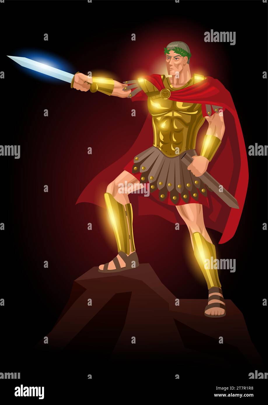 Vector illustration of Gaius Julius Caesar standing on rock with his ...