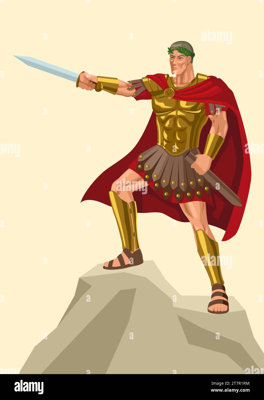 Vector illustration of Gaius Julius Caesar standing on rock with his ...