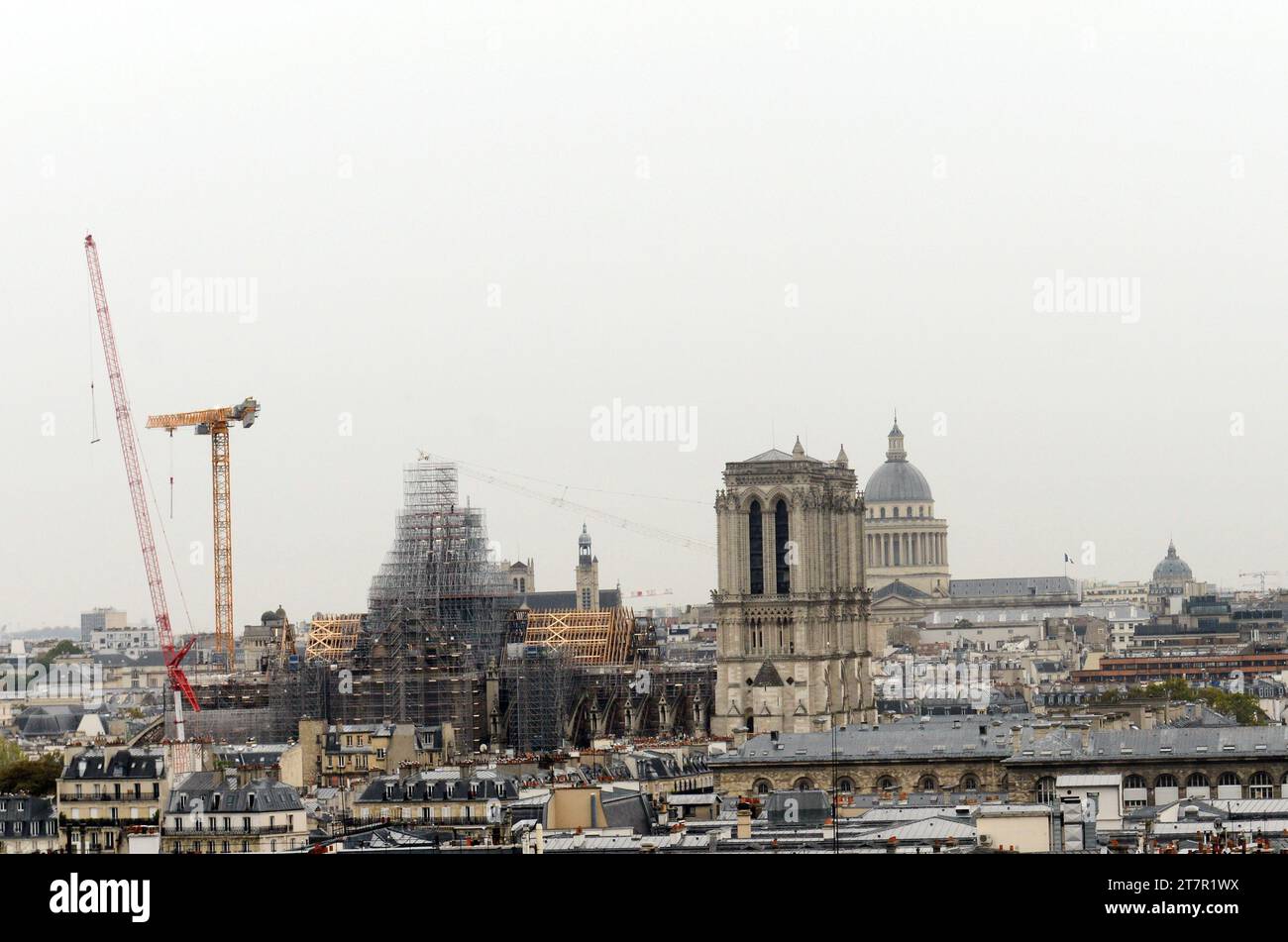 The Notre Dame Cathedral under renovation viewed from the Pompidou centre in Paris, France Stock ...