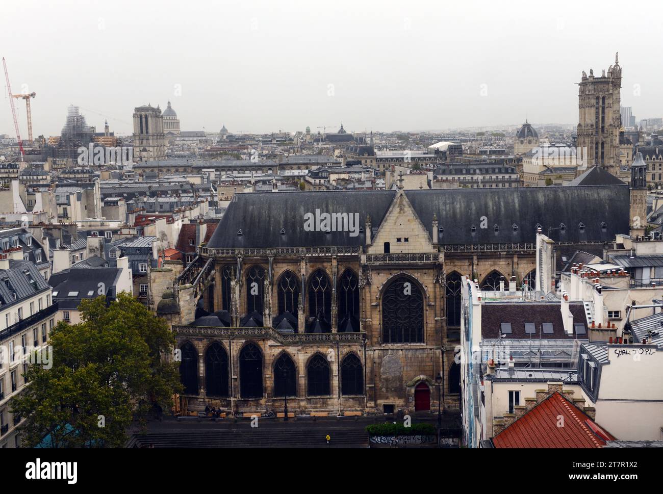 Saint Merry Church viewed from the Pompidou centre in Paris, France ...