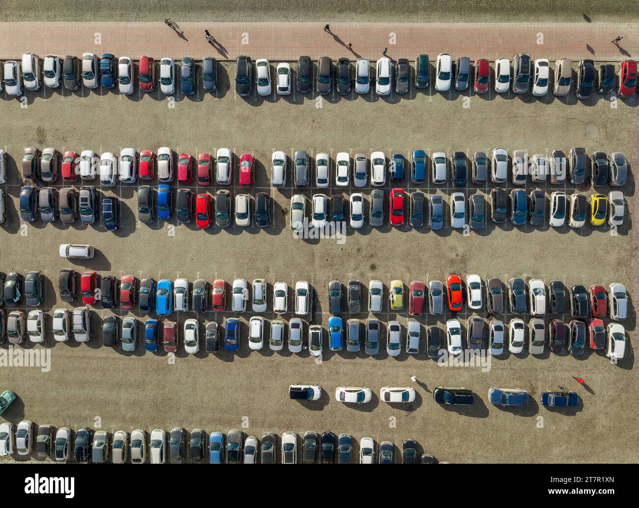 Open air big parking for residents of the area, top aerial view from ...