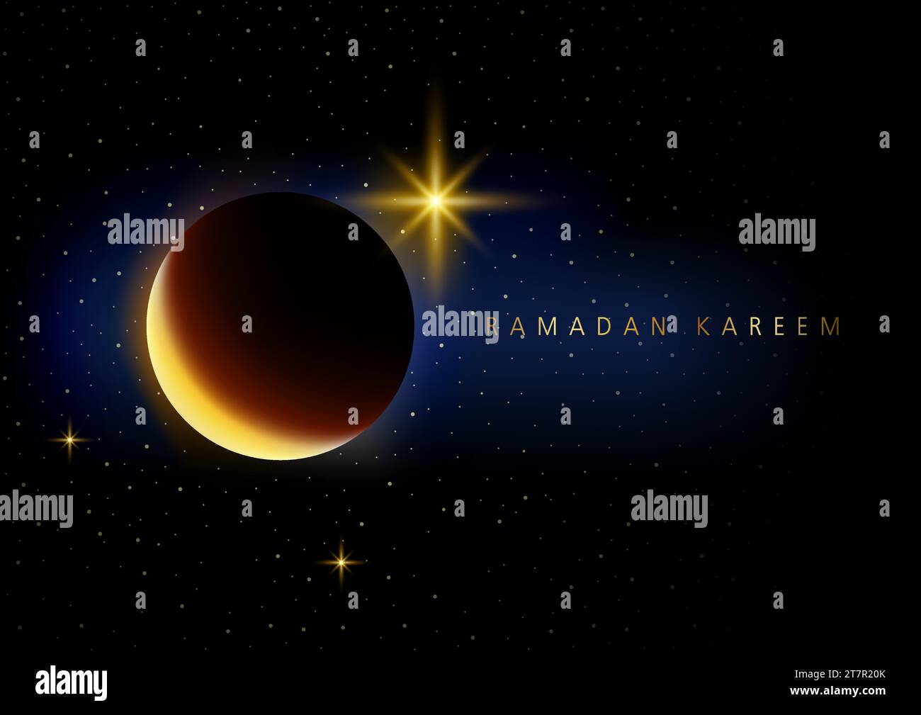 Beautiful night space with crescent moon and stars for Ramadan theme ...