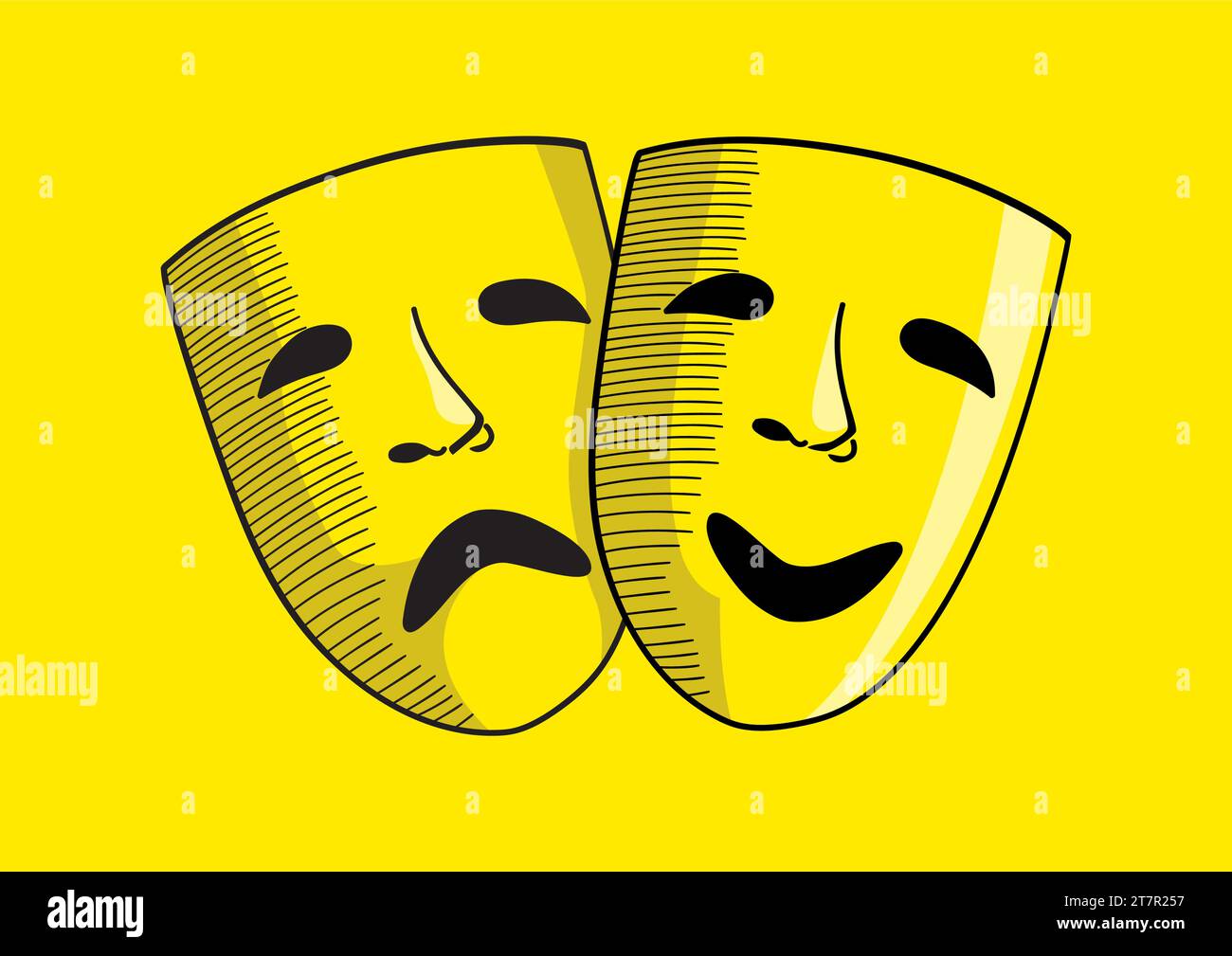 Line art vector illustration of a sad and happy face mask, drama and ...