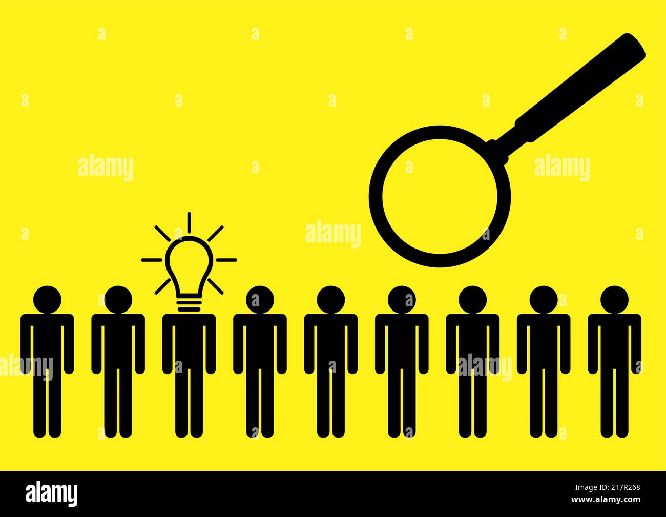 Simple flat vector illustration of human figure with light bulb head ...