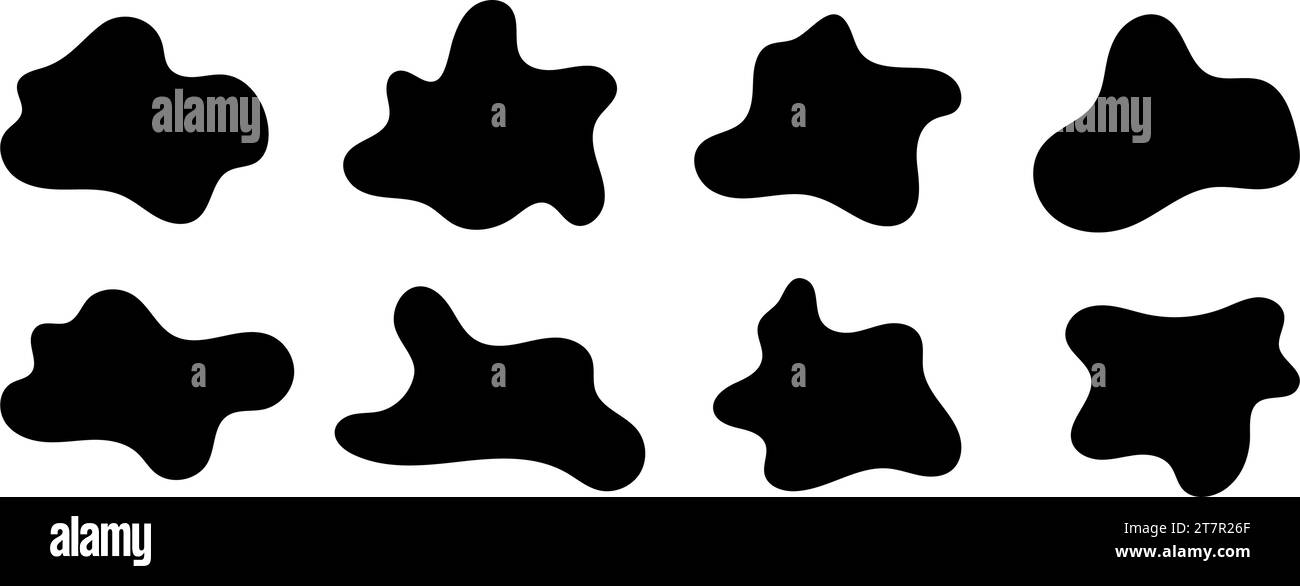 Abstract organic shapes collection. Irregular liquid forms set. Black amoeba blobs, blotches ...