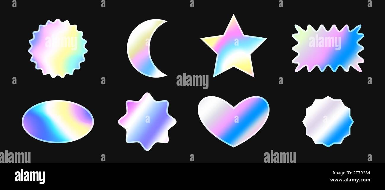 Holographic stickers set. Different iridescent hologram labels ...