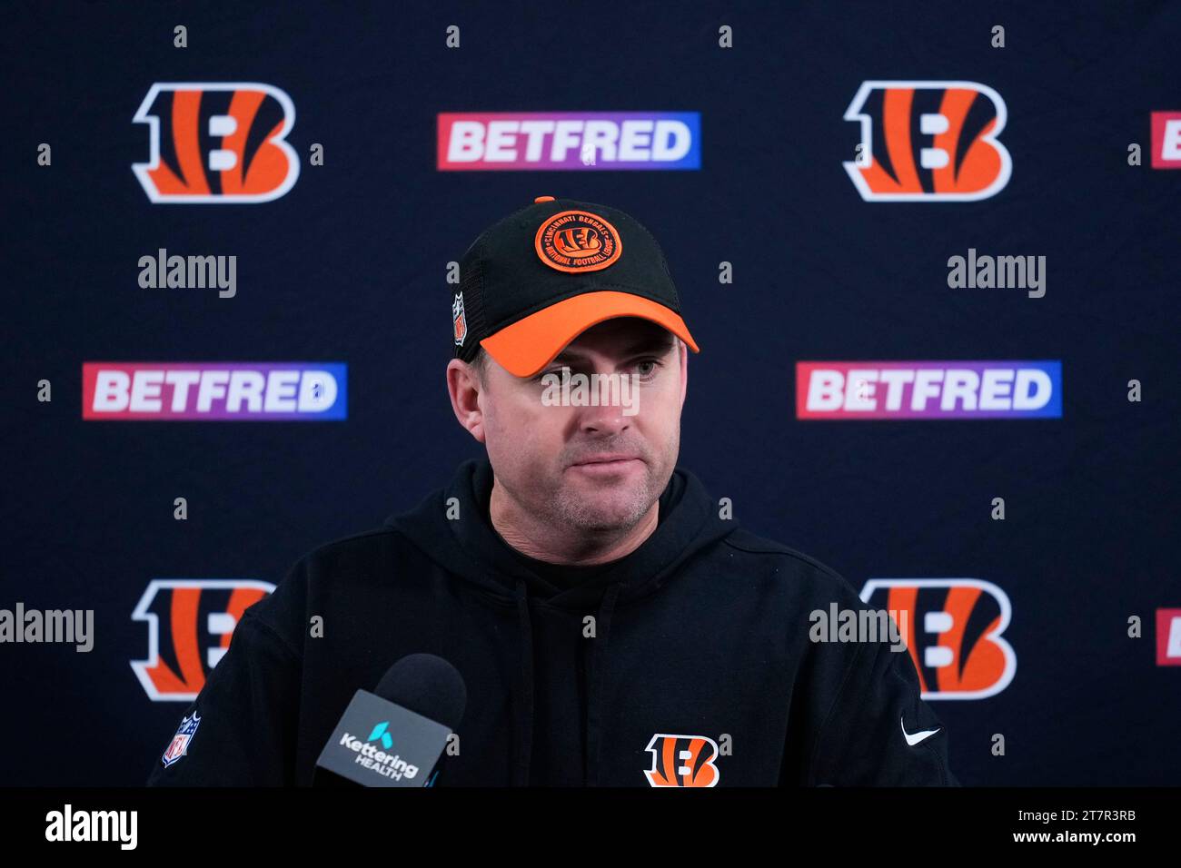 Cincinnati Bengals coach Zac Taylor speaks in a news conference after ...