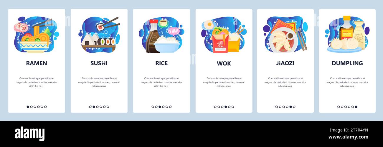 Mobile app onboarding screens. Traditional asian cuisine, restaurant ...
