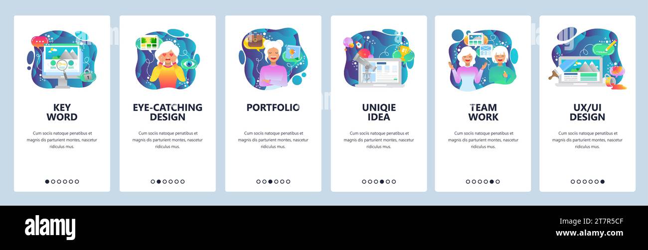 Mobile App Onboarding Screens Ui Ux Design Female Teamwork Design Portfolio Menu Vector