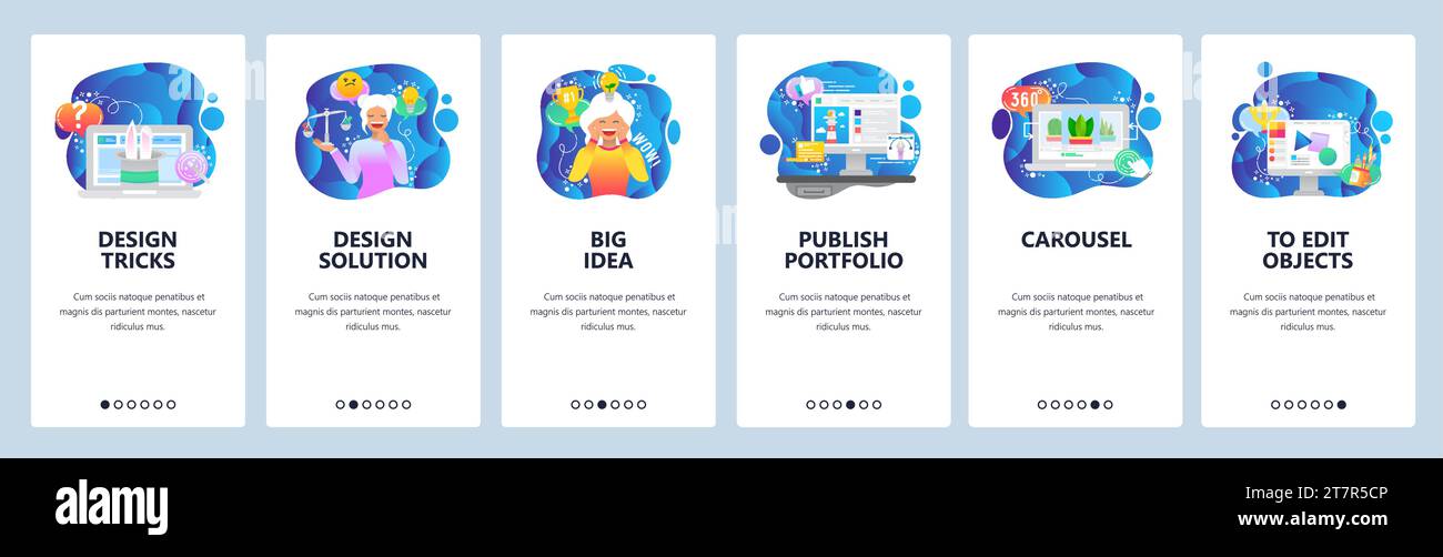 Mobile app onboarding screens. Design solutions, creative idea ...