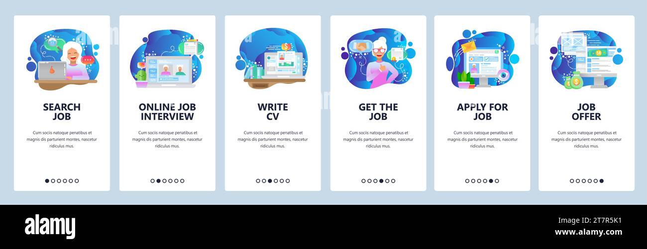 Mobile app onboarding screens. Job search, HR, online job interview, CV ...
