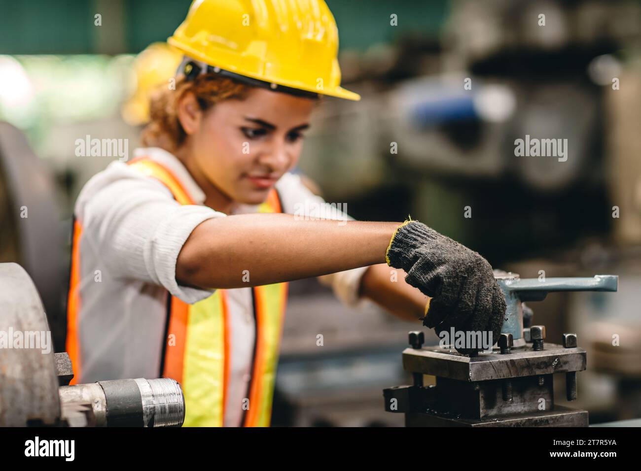 Engineer milling technician African woman worker manual hand skill ...